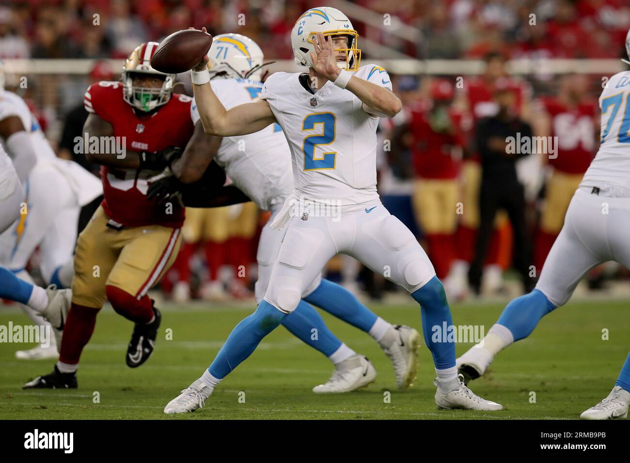 Los Angeles Chargers quarterback Easton Stick (2) throws during an NFL ...