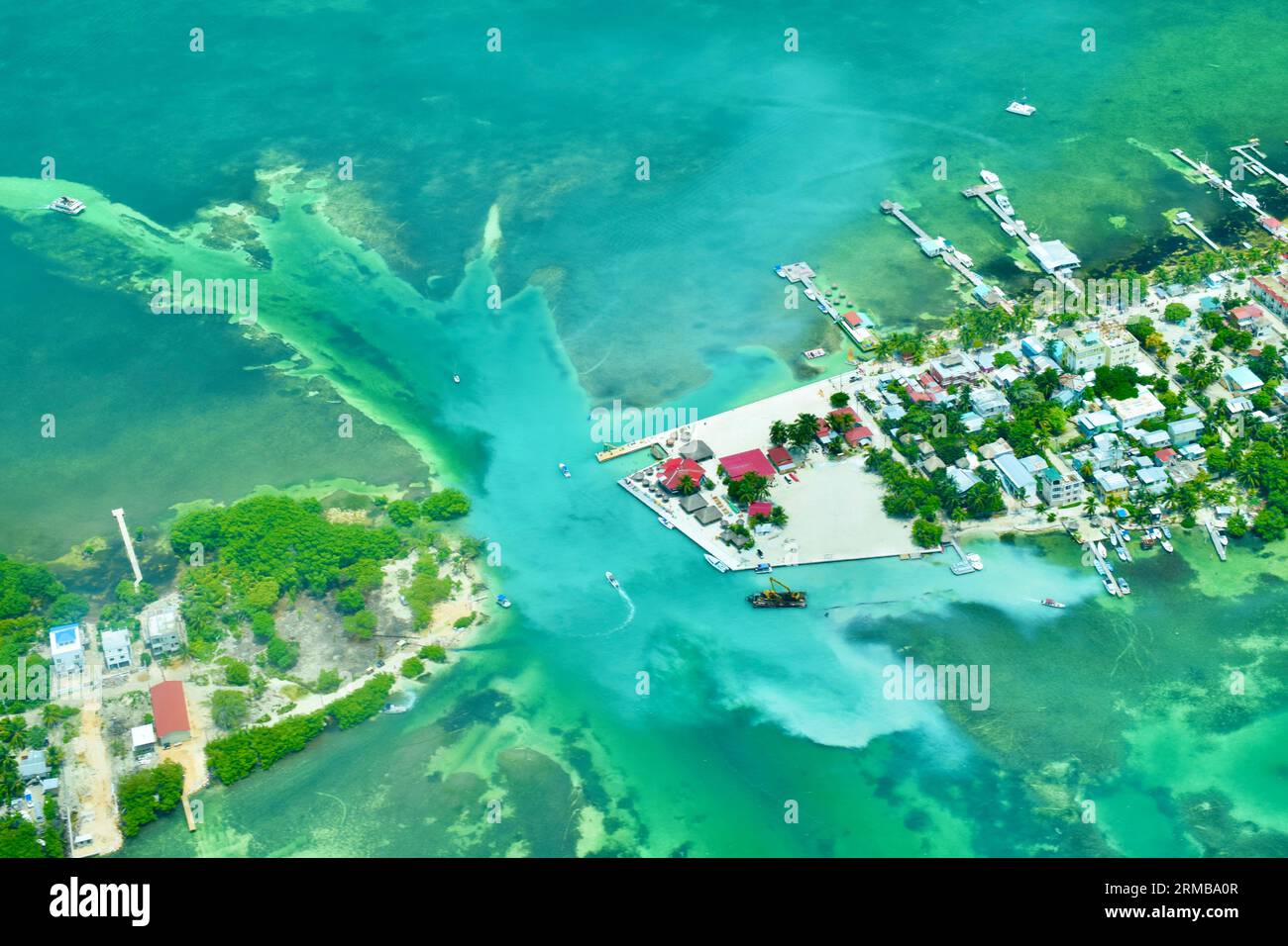 An aerial view of The Split at Caye Caulker where the island was ...