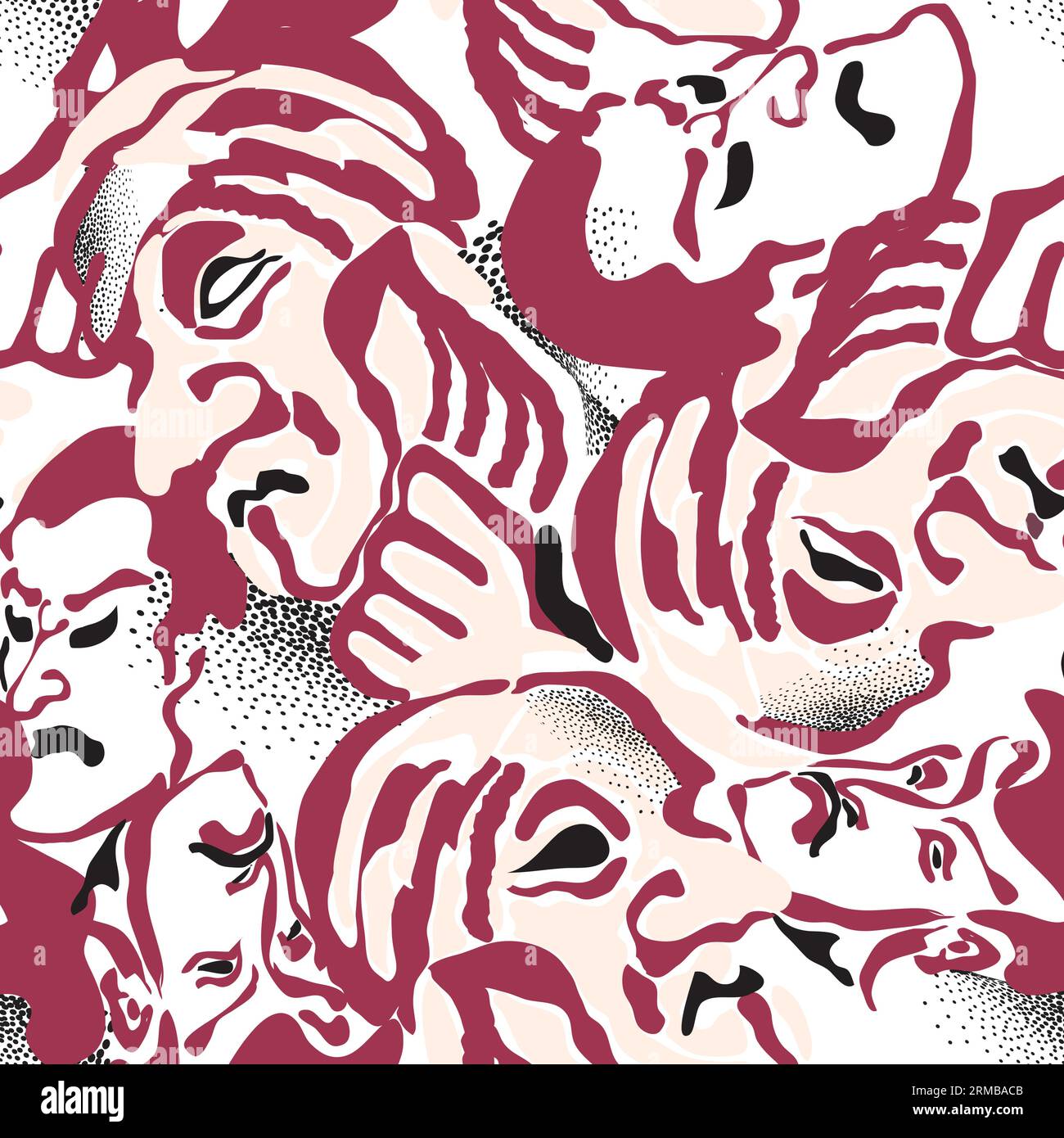 Diverse crowd of people seamless pattern. Different male faces line and ...