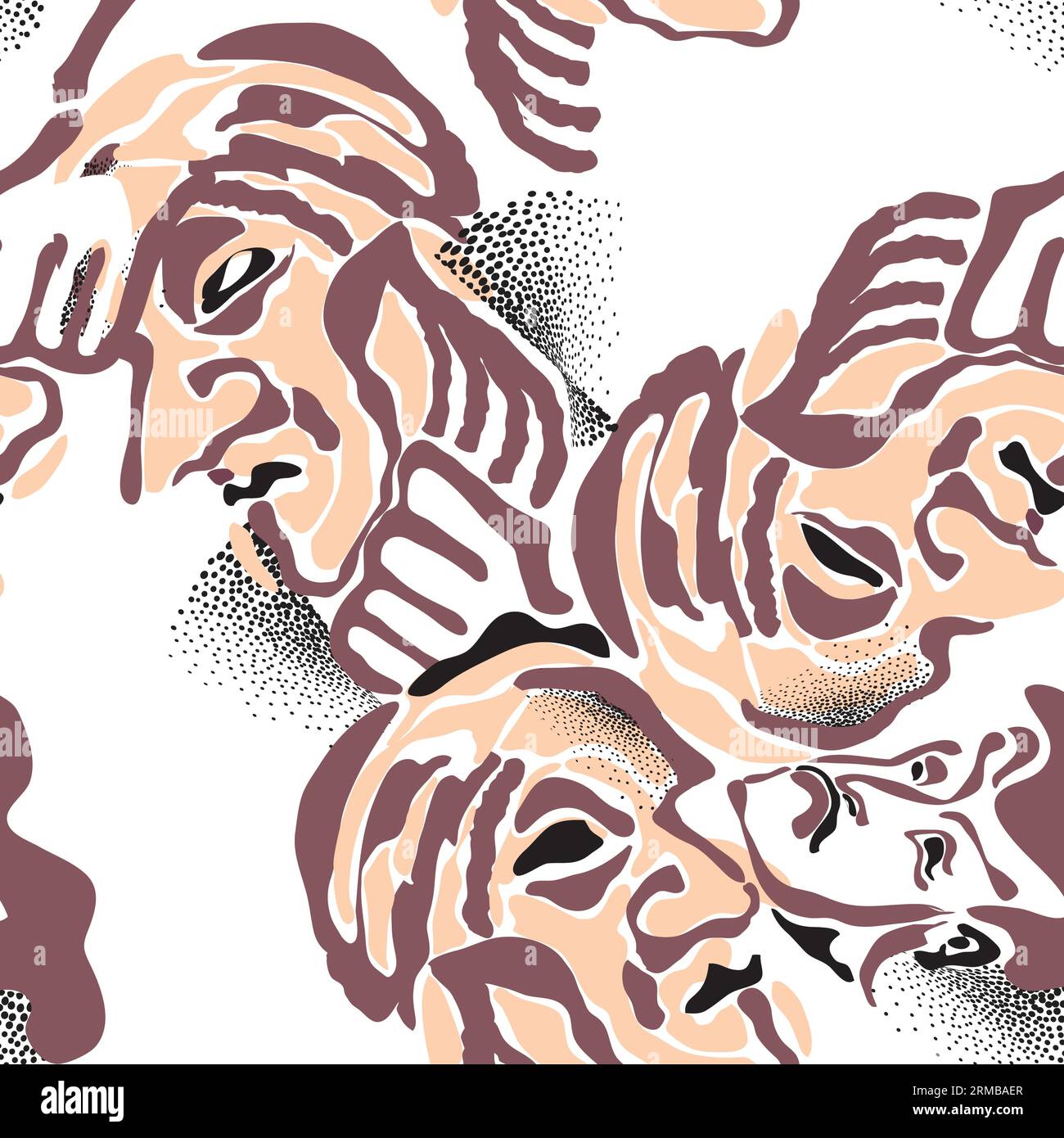 Diverse crowd of people seamless pattern. Different male faces line and ...