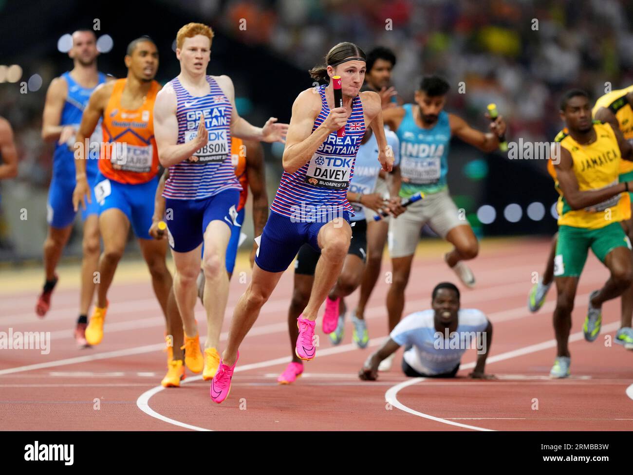 Great Britain's Lewis Davey in action in the Men's 4x400 Metres Relay ...