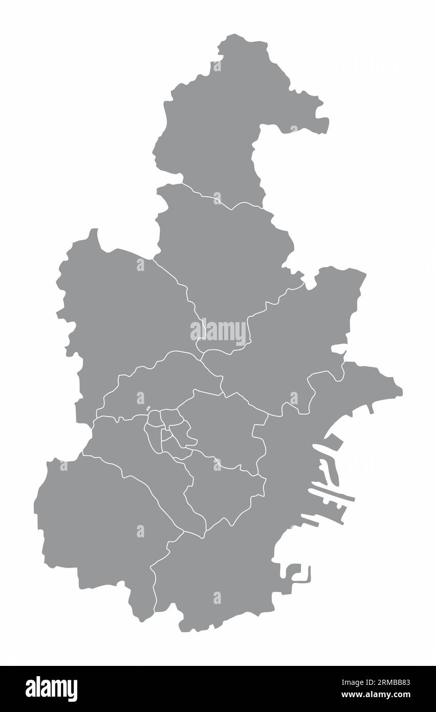 Tianjin city administrative map isolated on white background, China ...