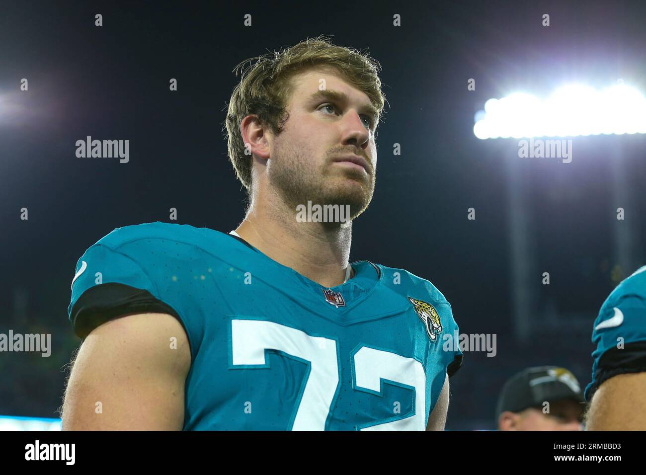 Jacksonville Jaguars offensive tackle Walker Little (72) leaves the ...