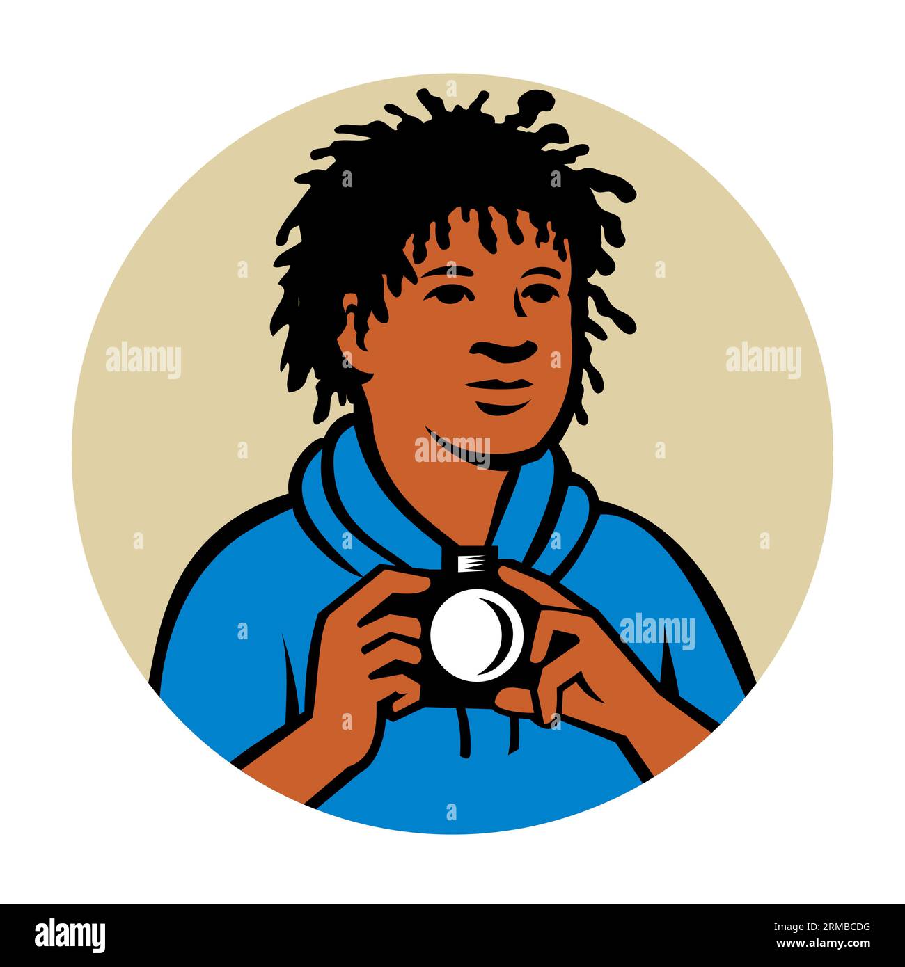 Retro style illustration of an African American boy photographer ...