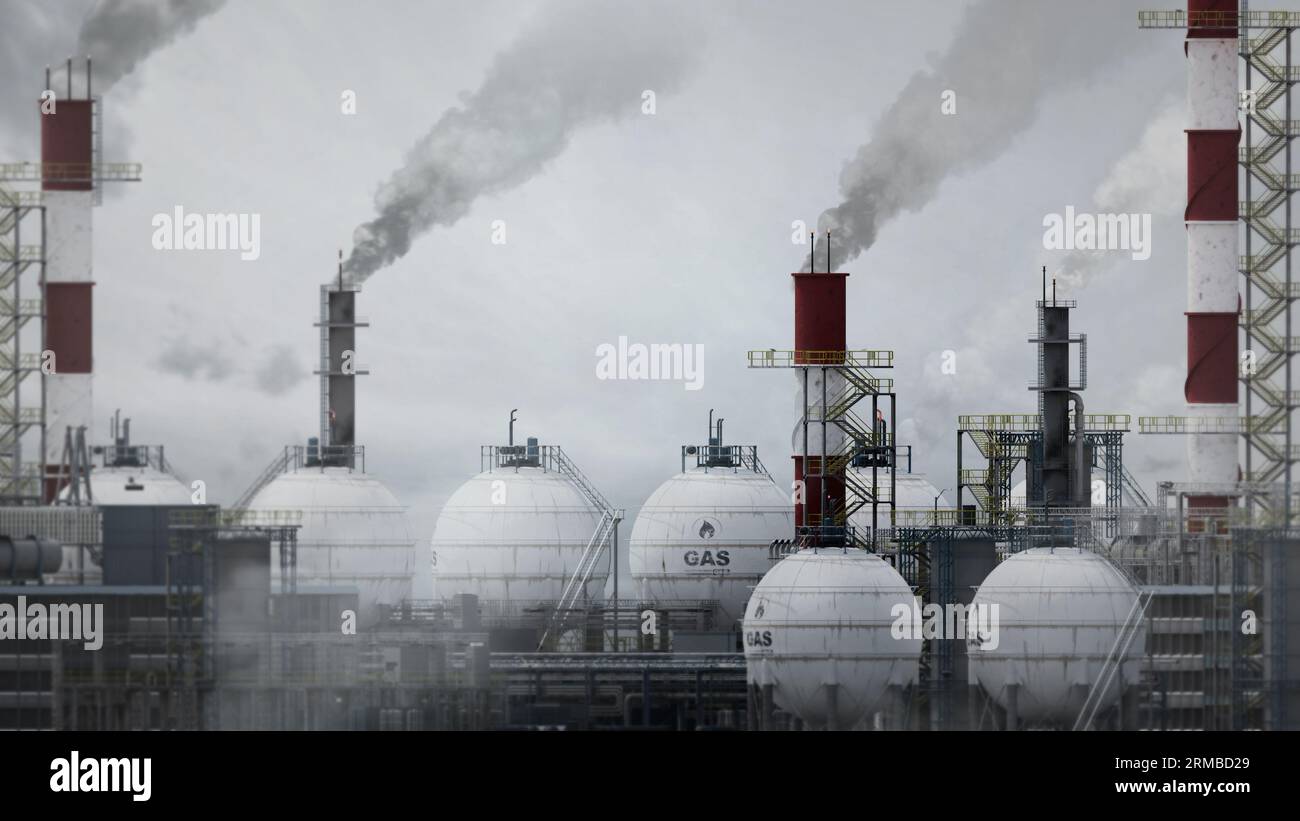 natural gas or LNG storage tanks on refinery plant or processing plant ...