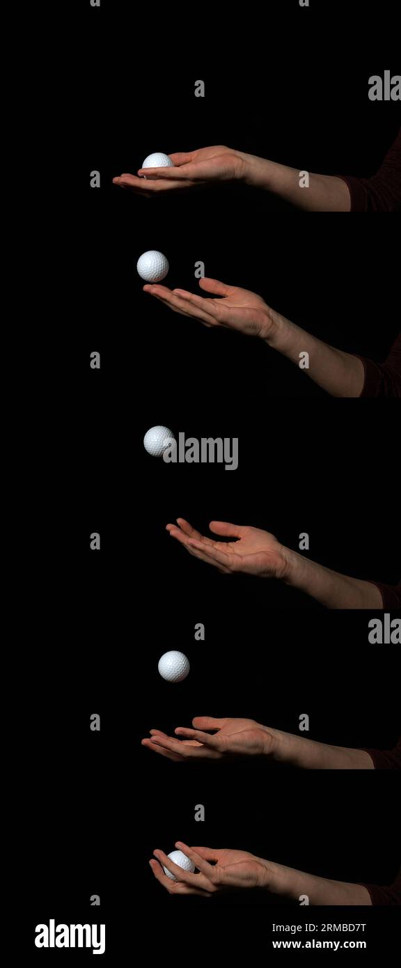 Hand of Woman Throwing a Ball of Golf against Black Background Stock ...
