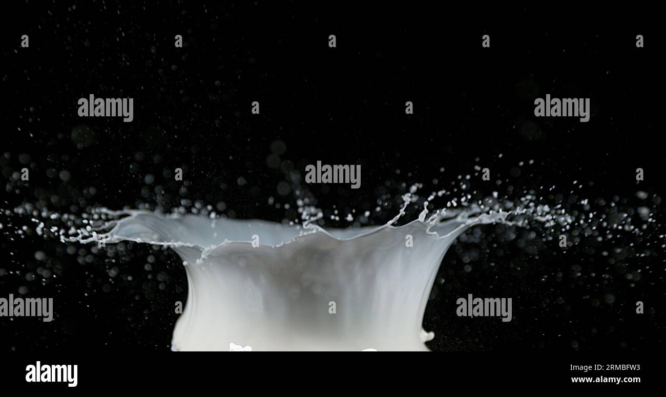 Exploding Milk against Black Background Stock Photo - Alamy