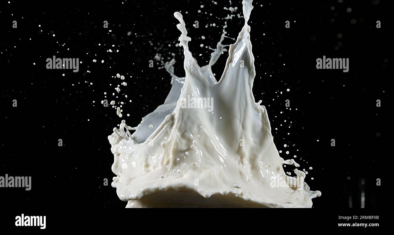 Exploding Milk against Black Background Stock Photo - Alamy