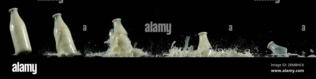 Bottle of Milk Exploding against Black Background Stock Photo - Alamy