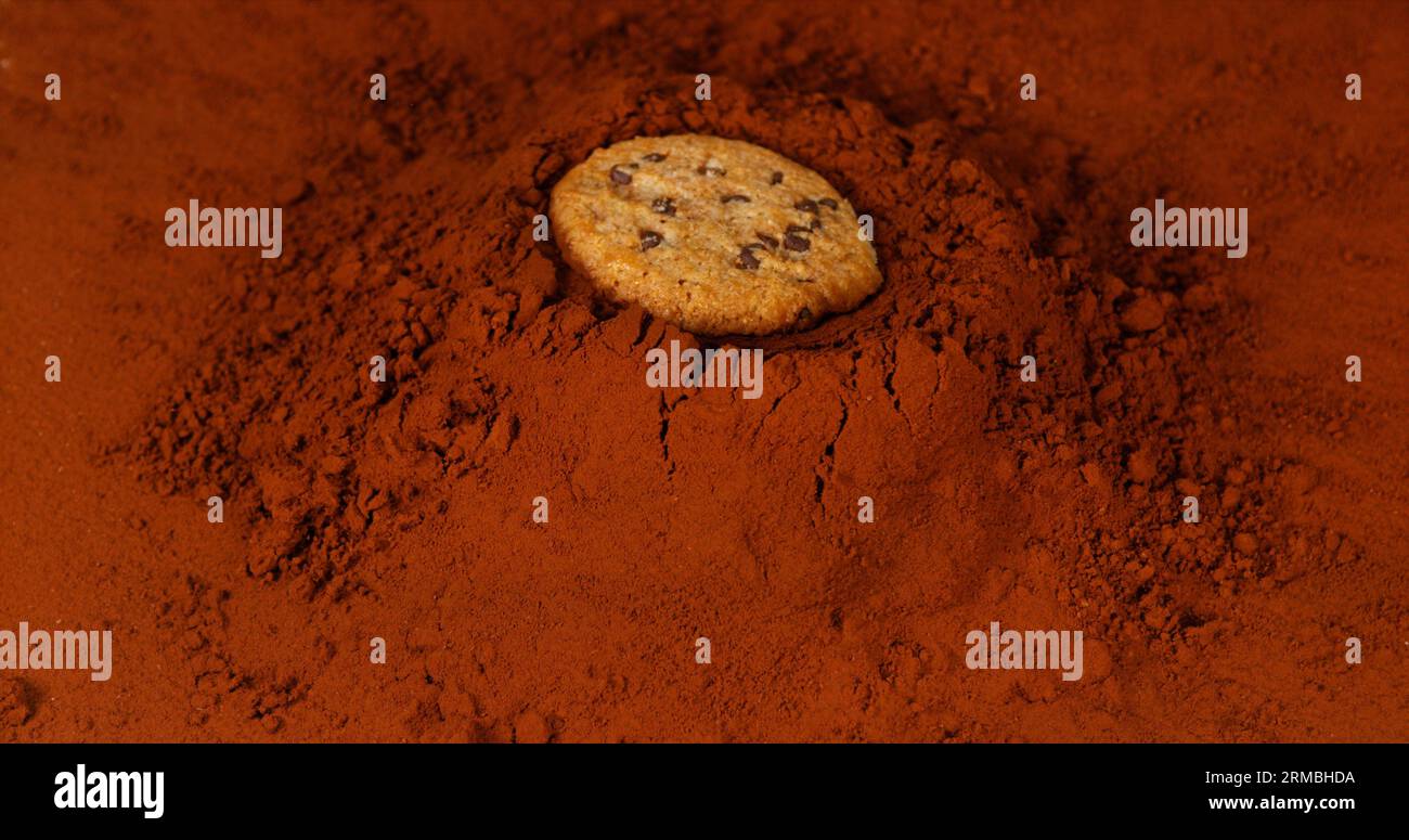 Cookie falling into Black Powder Chocolate Stock Photo - Alamy