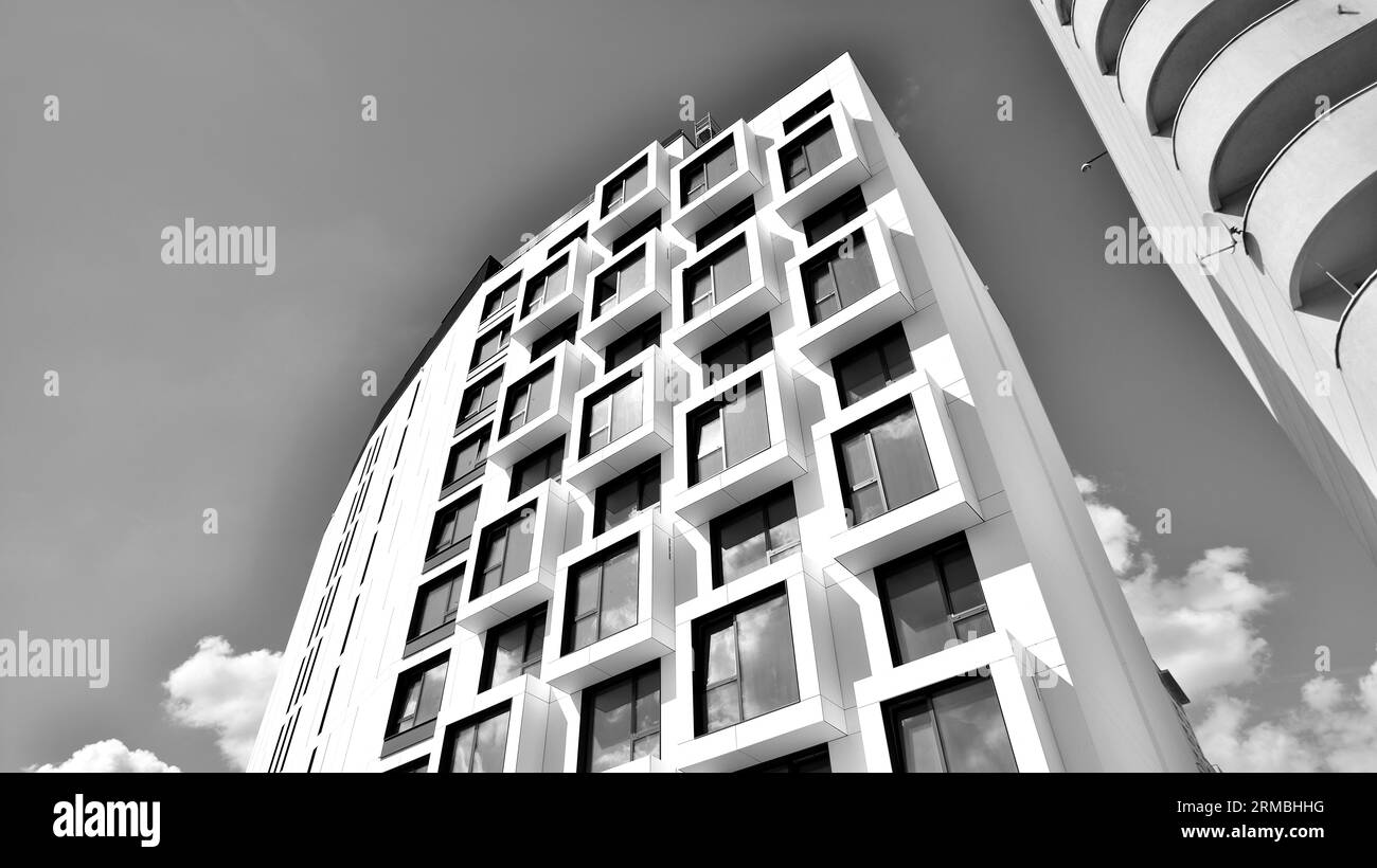 Modern apartment building in sunny day. Exterior, residential house ...