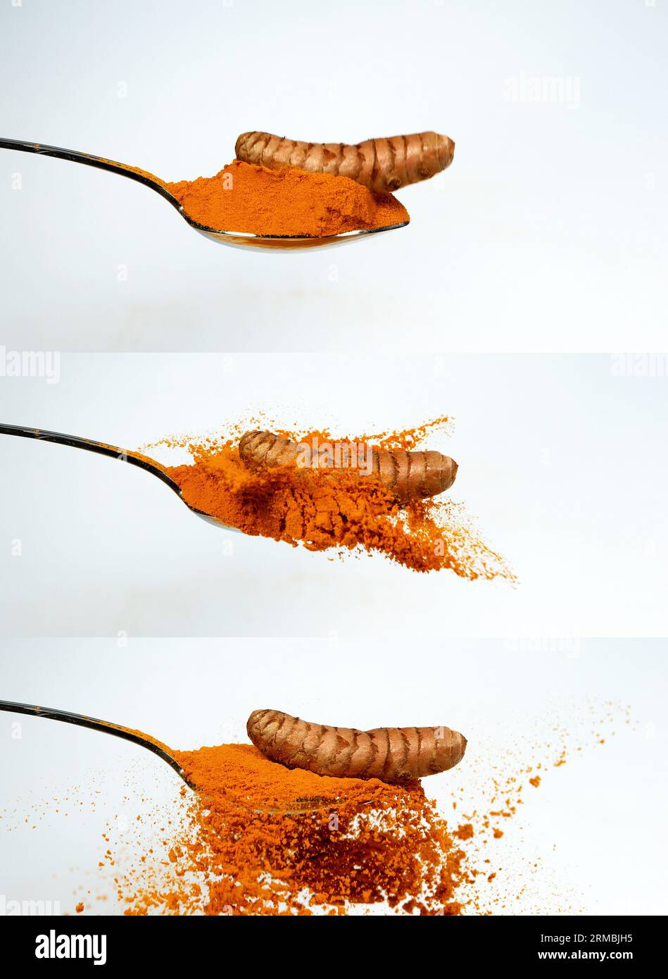 Turmeric, curcuma longa, Root falling on curcuma Powder, Indian Spice ...