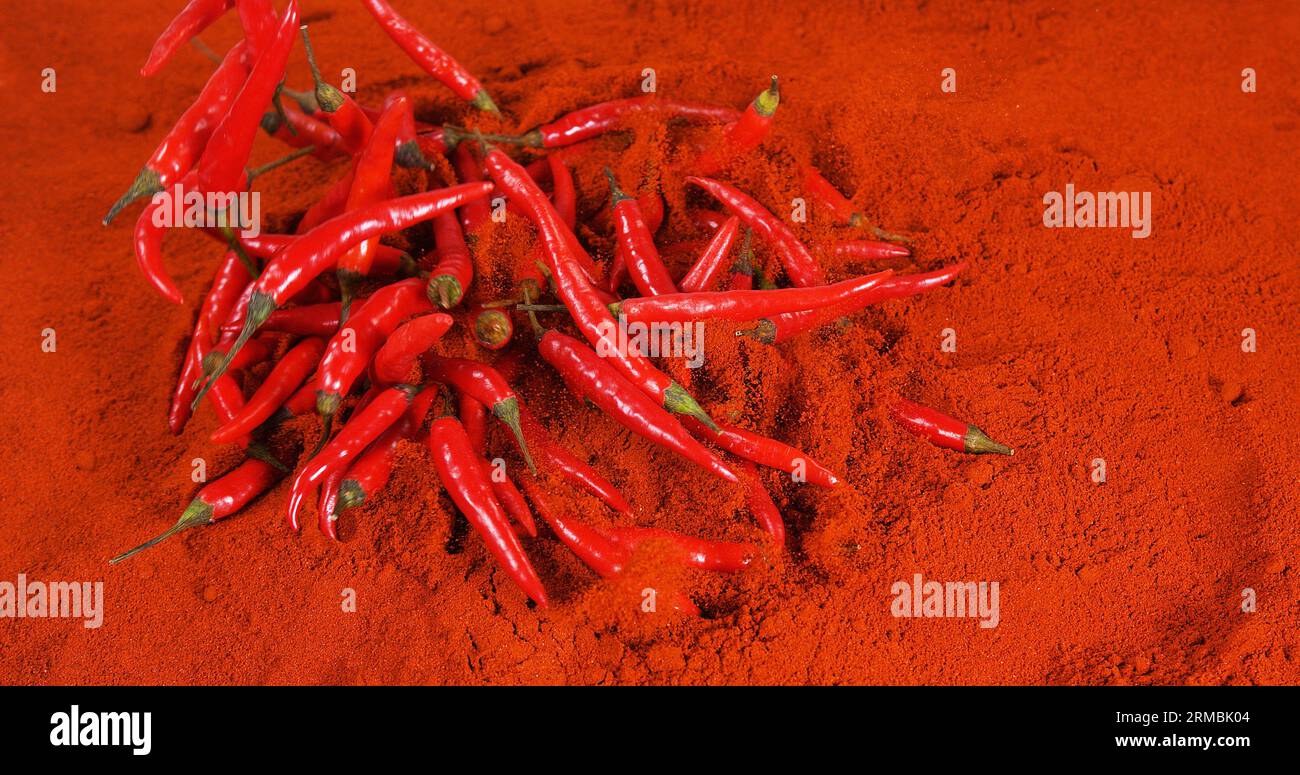 Paprika, capsicum annuum, falling on Paprika Powder Stock Photo - Alamy