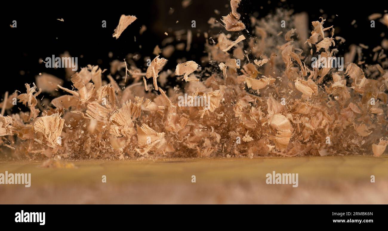Wood chips falling on board hi-res stock photography and images - Alamy