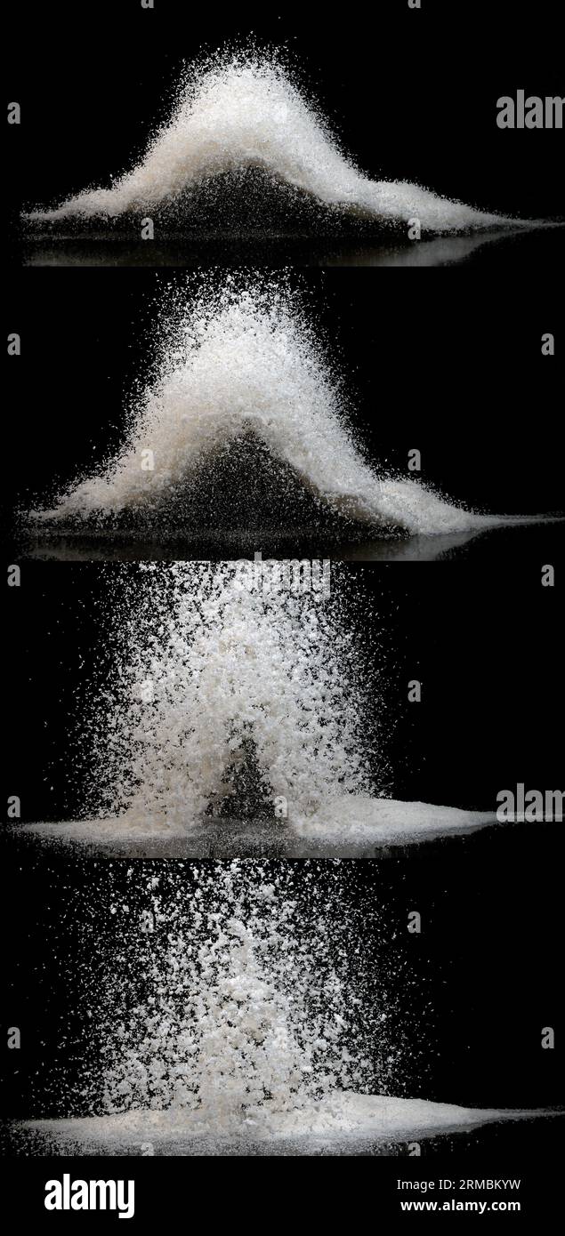 Coconut, cocos nucifera, Powder falling against Black Background Stock ...