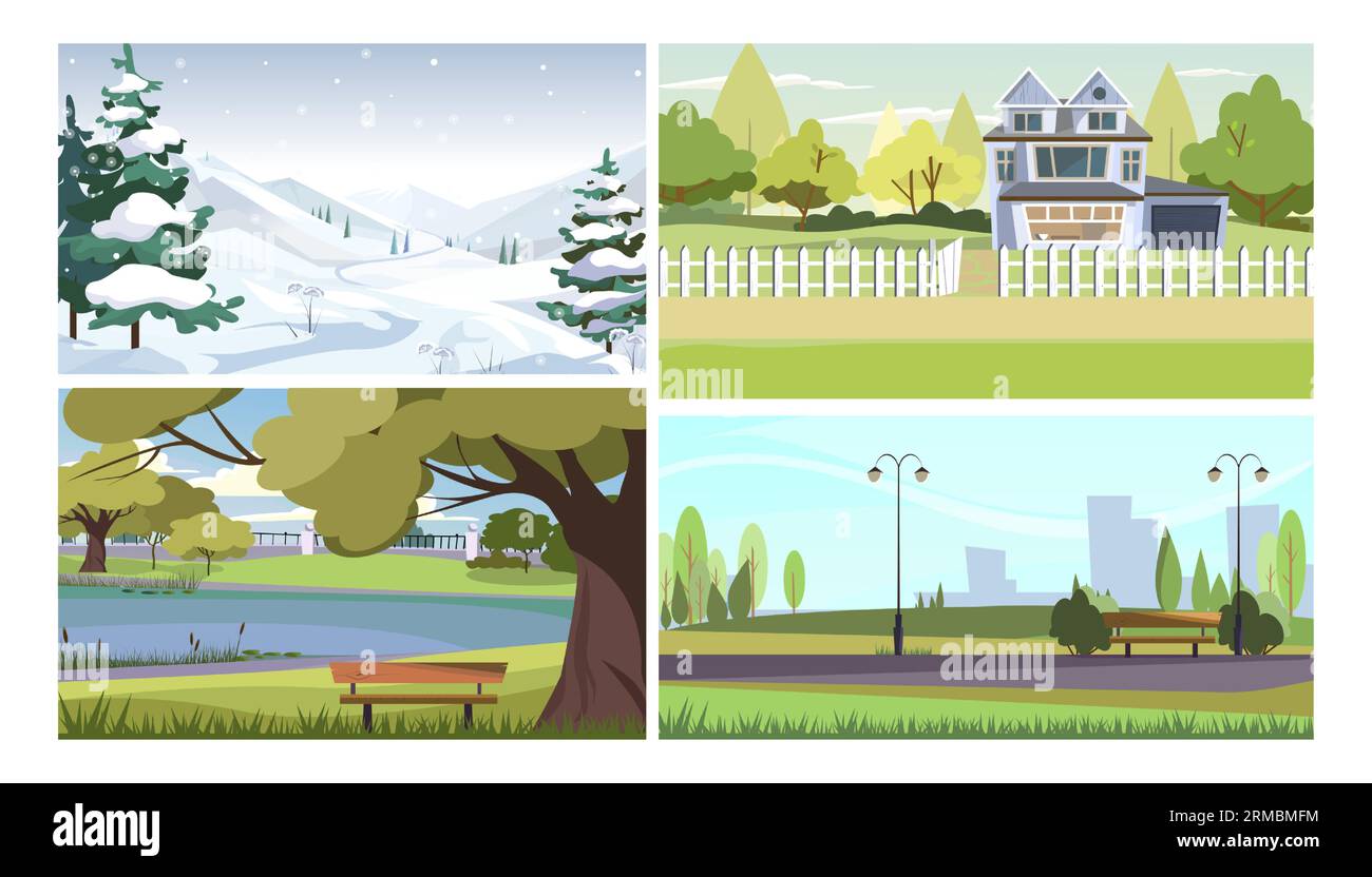 Seasonal landscapes vector illustration set Stock Vector Image & Art ...