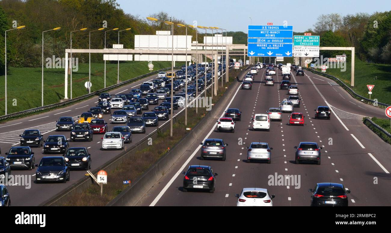 Traffic Jam on Highway A4 near Paris, Car Traffic, France Stock Photo ...