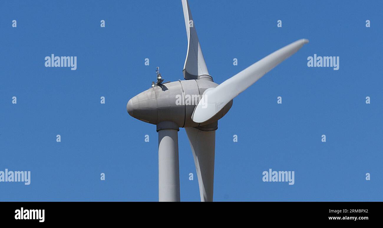 Wind Turbines with Blue Sky, near Caen in Normandy in France Stock ...
