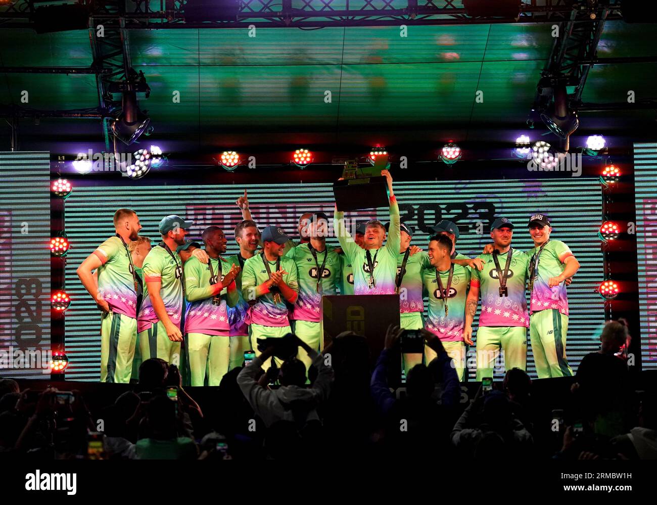 Oval Invincibles' Sam Billings lifts the trophy as he celebrates ...