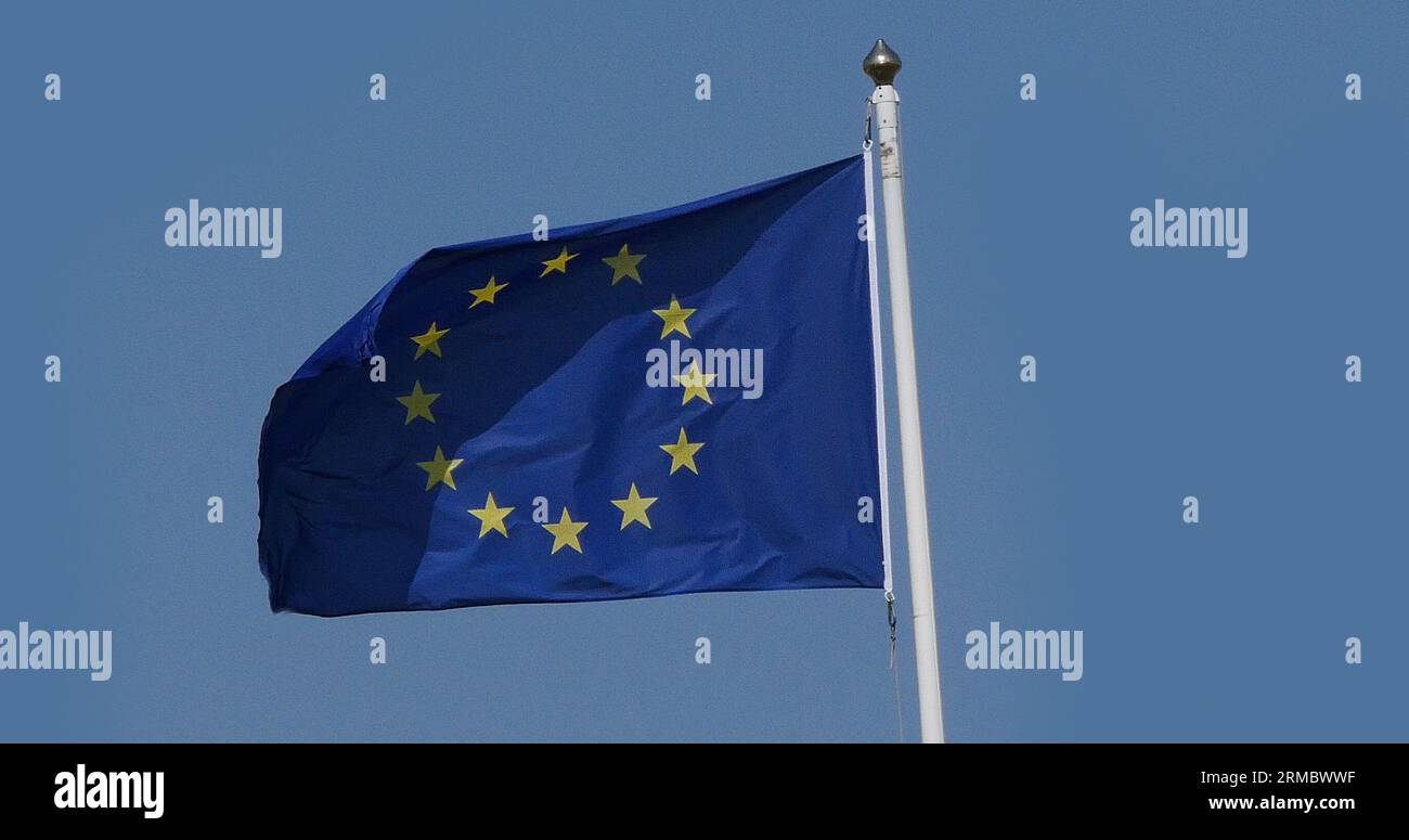 European Flag Waving in the Wind Stock Photo - Alamy