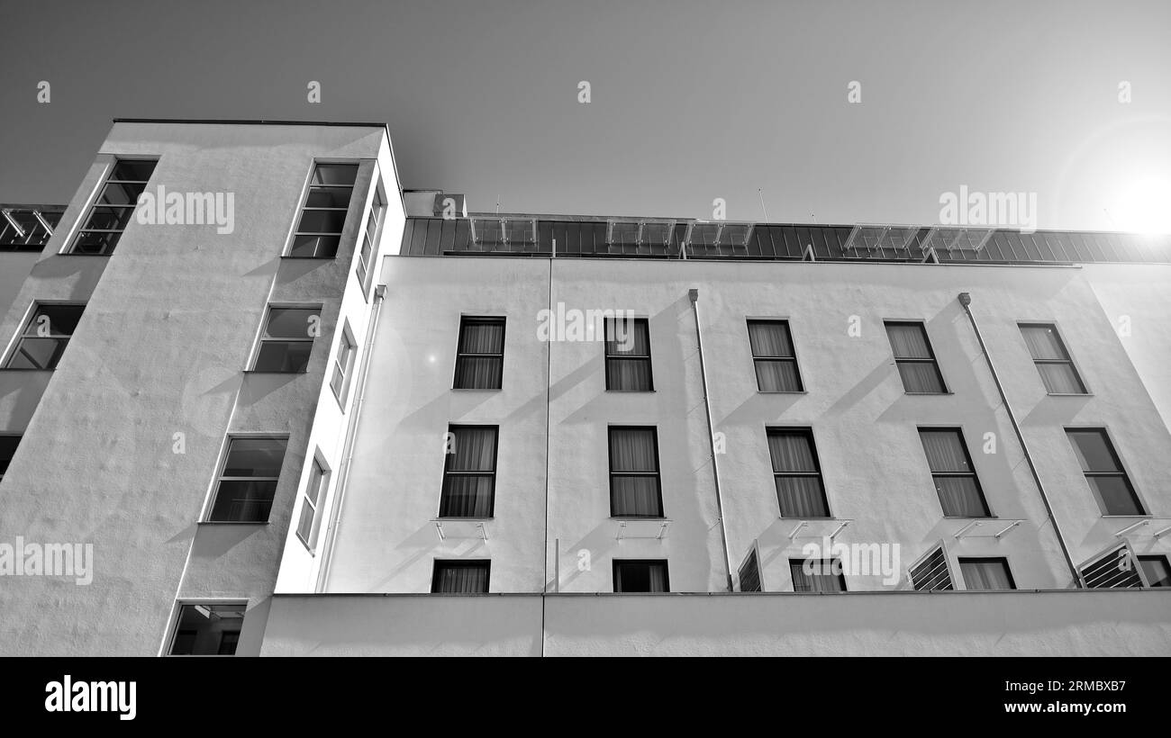 Modern apartment building in sunny day. Exterior, residential house ...