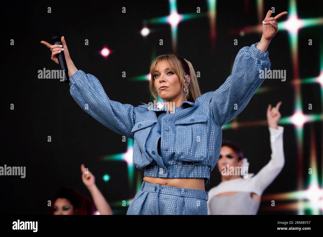 Becky Hill performs at the Reading Music Festival, England, Sunday, Aug ...