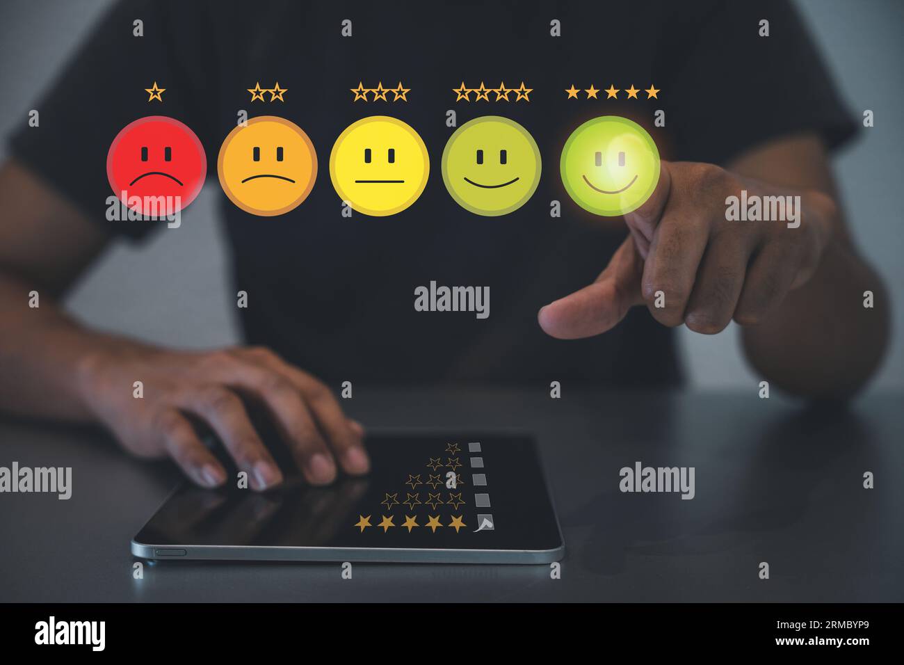 A businessman evaluating customer satisfaction and service quality ...