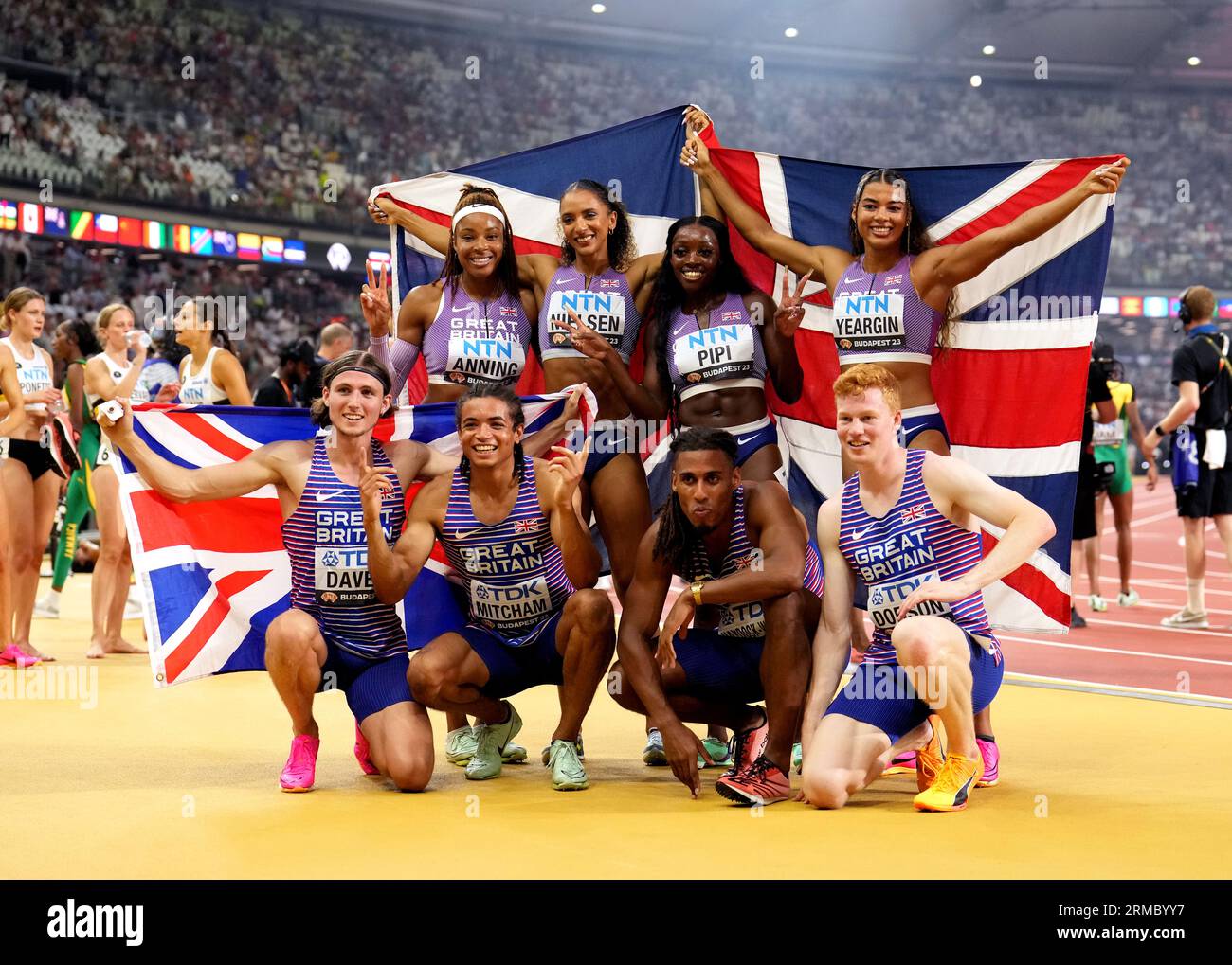 Great Britain bronze medallist teams Amber Anning, Laviai Nielsen, Ama ...