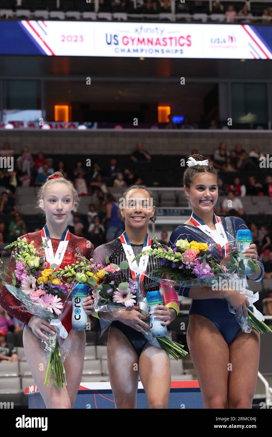 August 27, 2023: The all-around medalists in the junior women day 2 ...