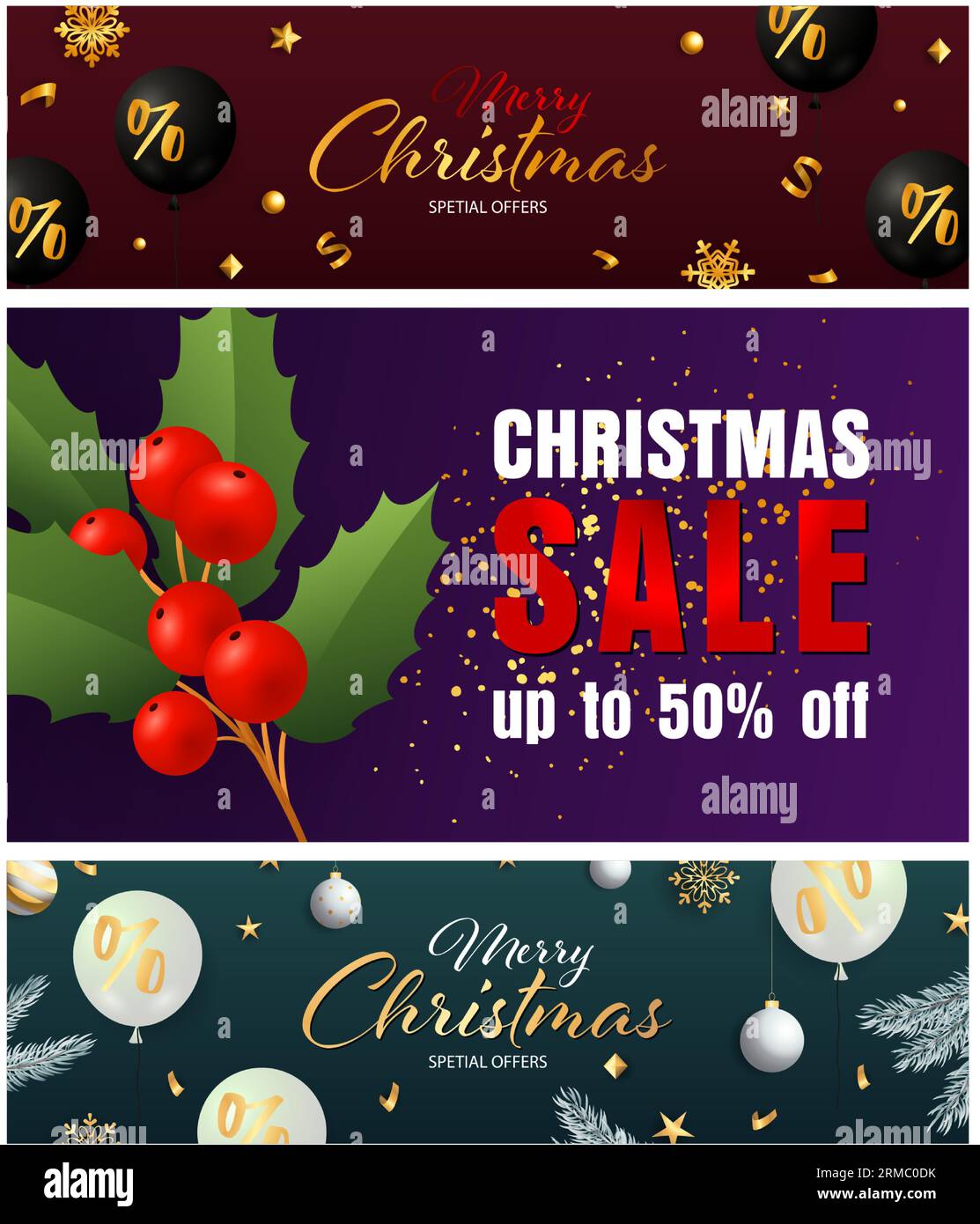 Christmas banner collage with special offer and poinsettia image Stock ...