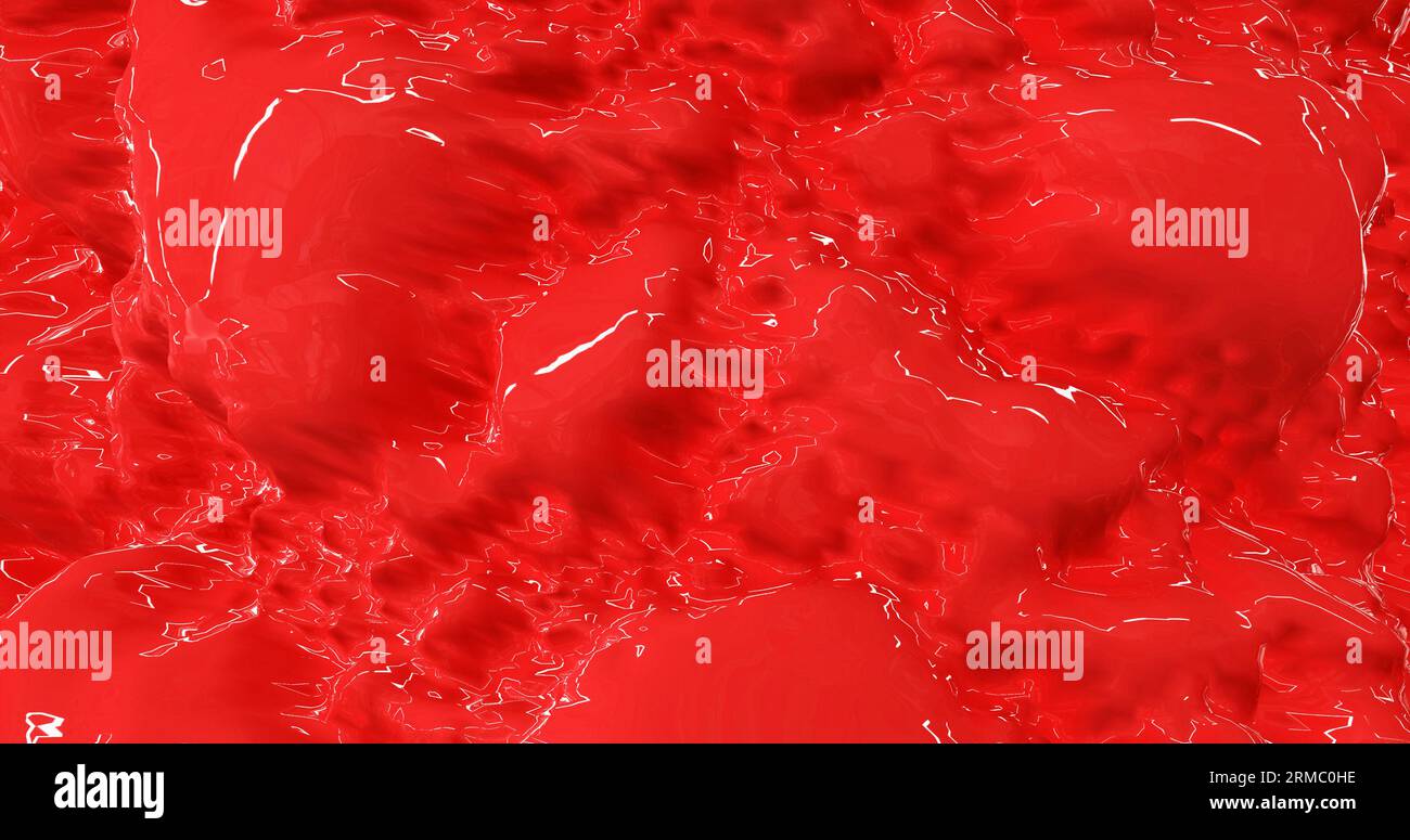 Red bright beautiful flowing water, red-colored liquid like ketchup ...