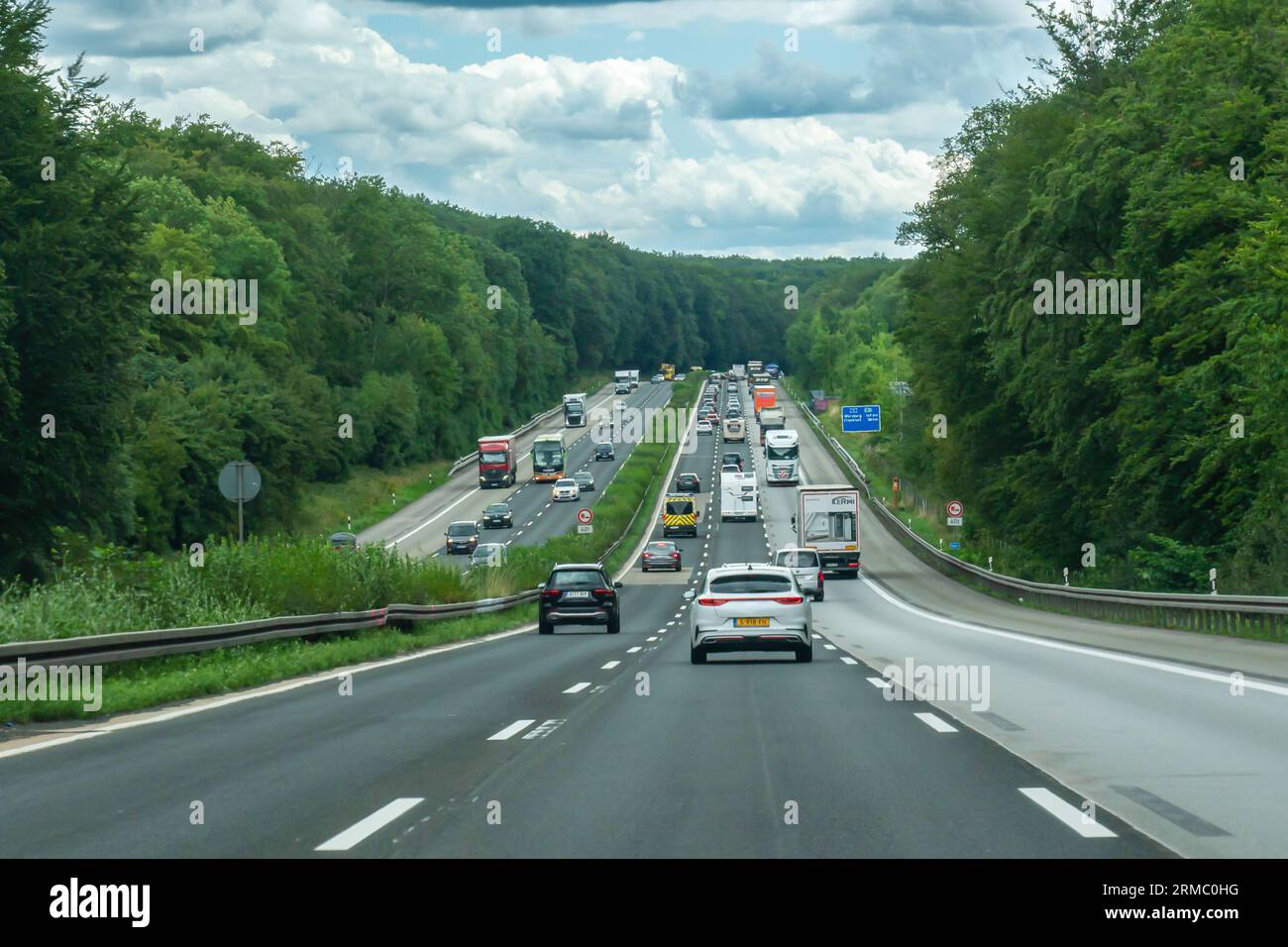 Germany- August 01, 2023: Traffic on Motorway A3 around Frankfurt Stock ...
