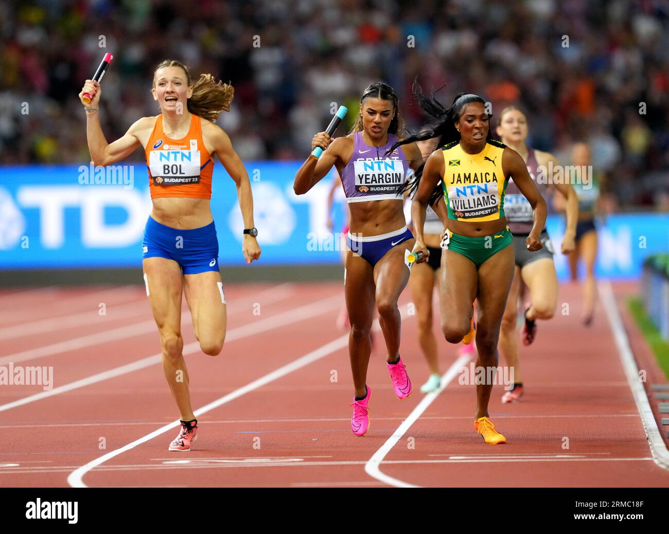 Great Britain's Nicole Yeargin (centre) finishes third to take the ...