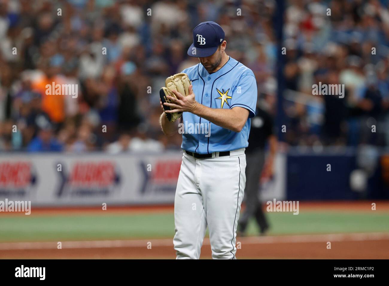Tampa Bay Rays relief pitcher Jason Adam reacts after the Rays defeated ...