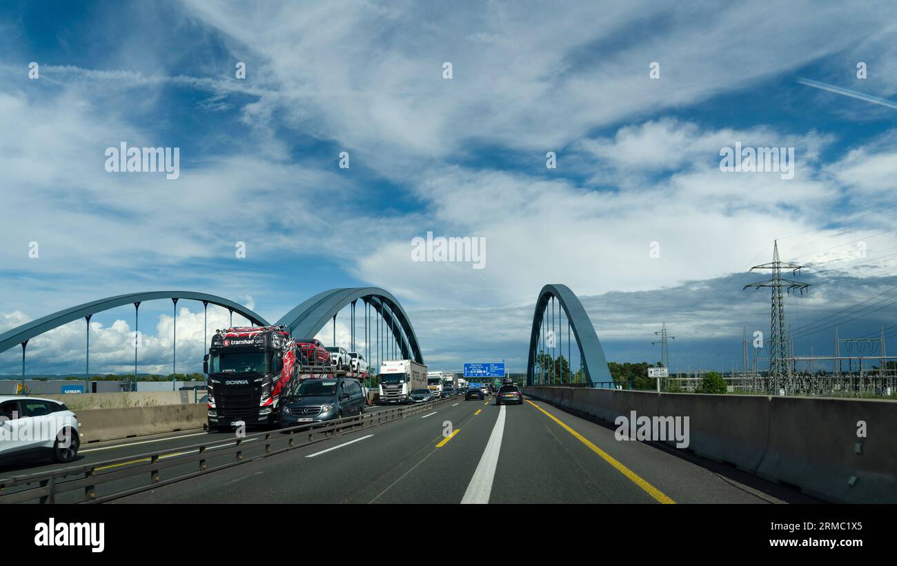 Erlangen, Bavaria, Germany - August 01, 2023: Tied-arch bridge on ...