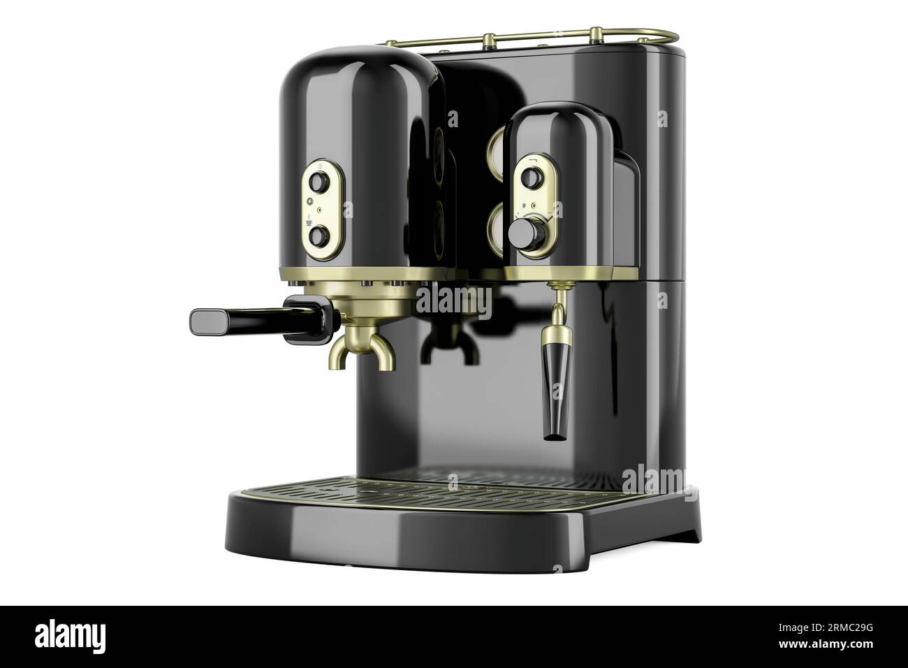 Black coffeemaker, coffee machine retro design. 3D rendering isolated ...
