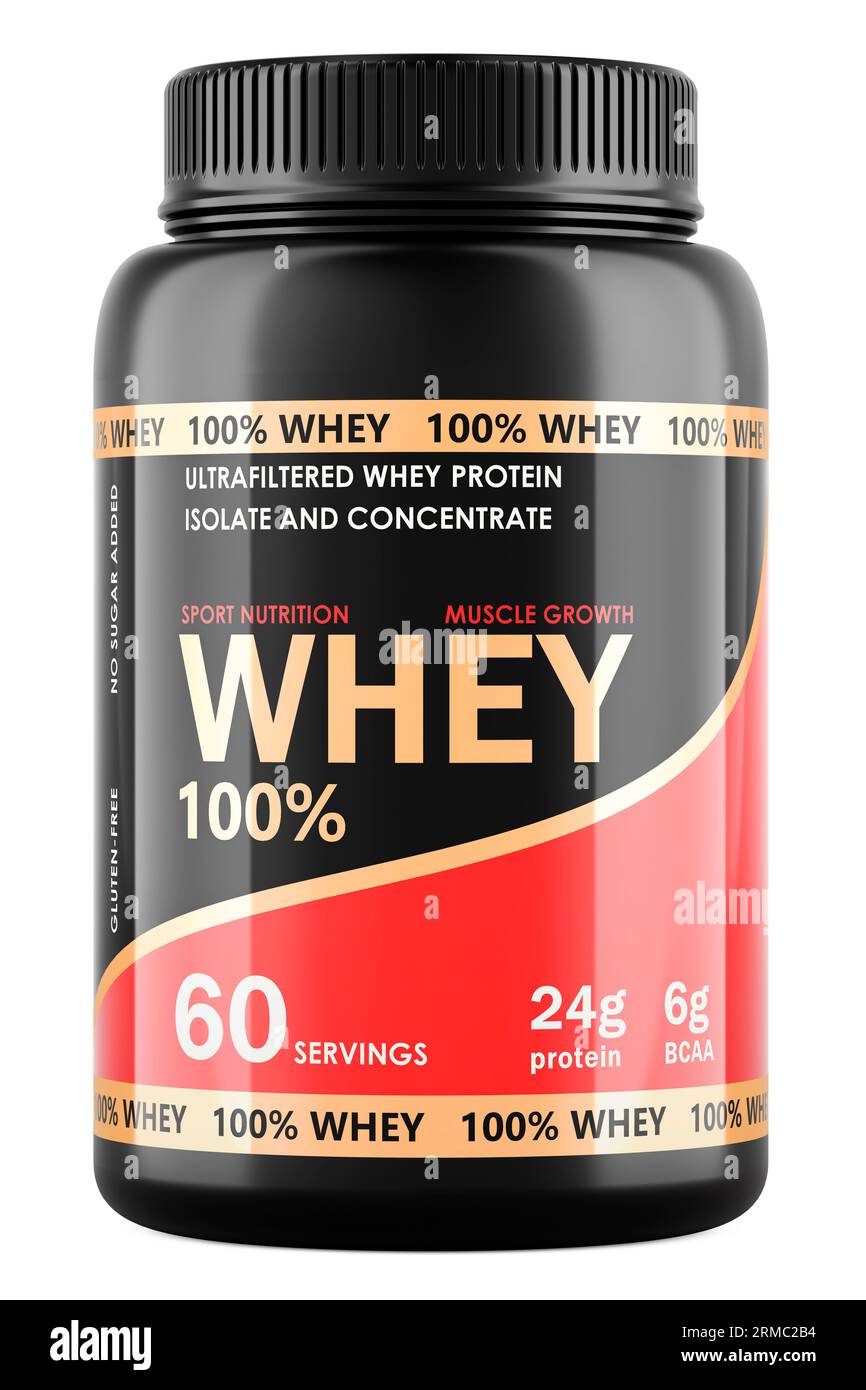 Whey Protein Powder Jar, 3D rendering isolated on white background ...