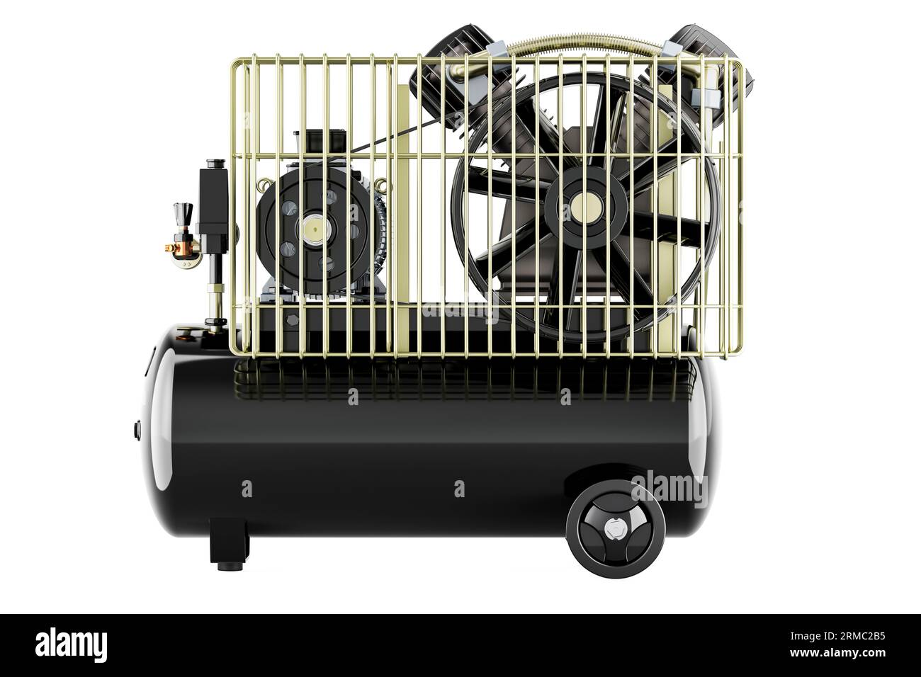 Tank air compressor, side view. 3D rendering isolated on white ...