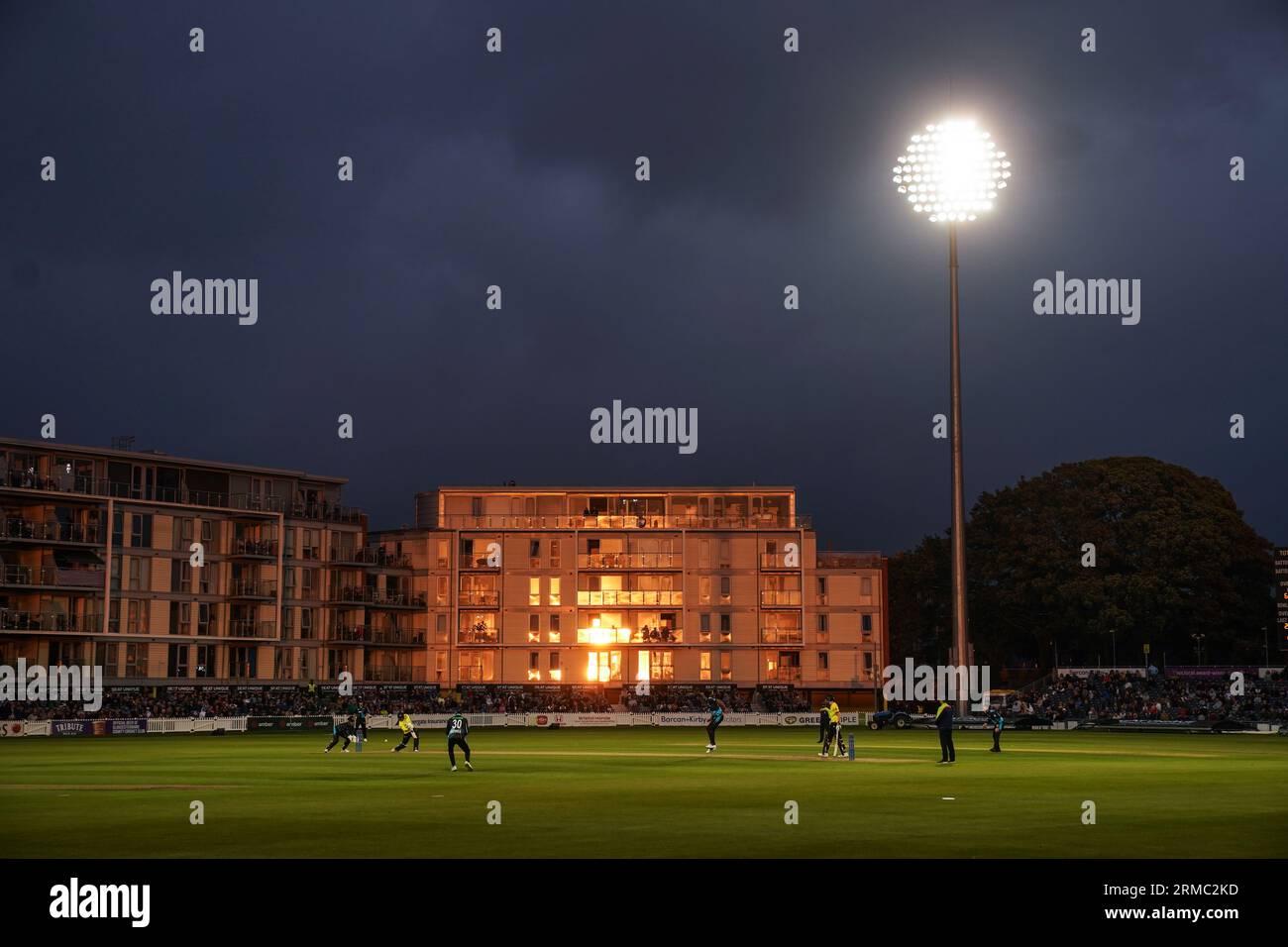 The sunset reflects off the windows during the T20 match at the Seat ...