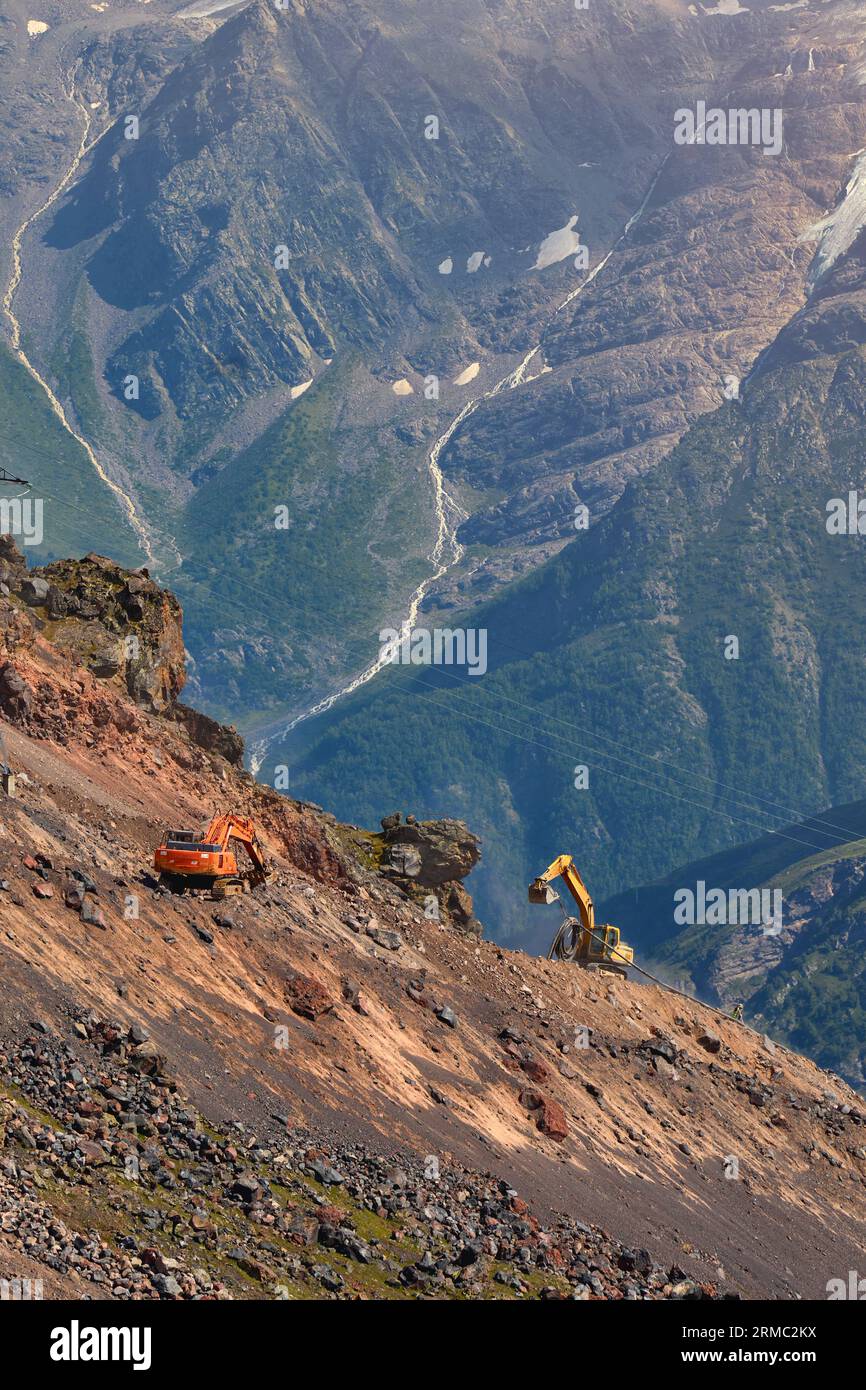 construction equipment works on the mountainside Stock Photo - Alamy