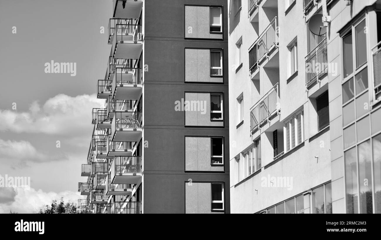 Modern apartment building in sunny day. Exterior, residential house ...