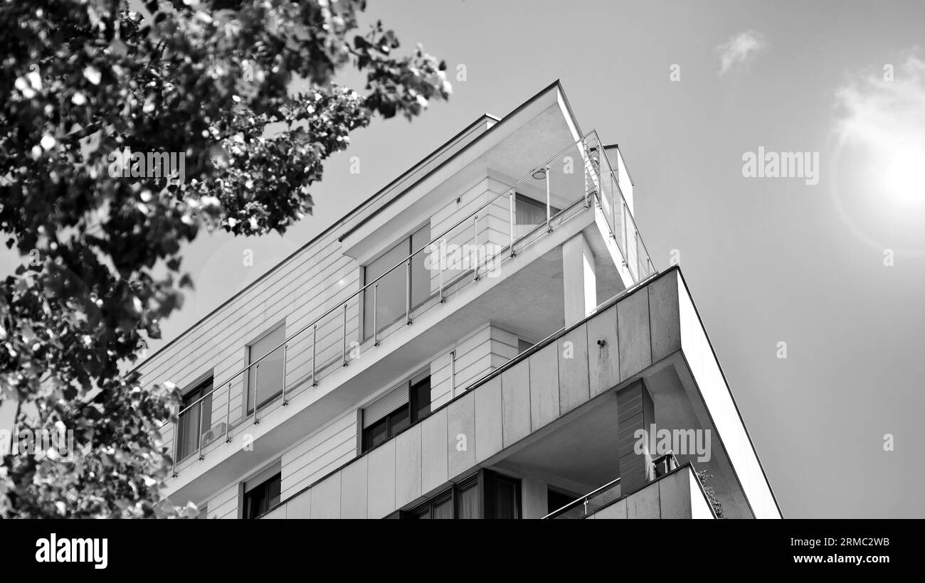 Modern apartment building in sunny day. Exterior, residential house ...