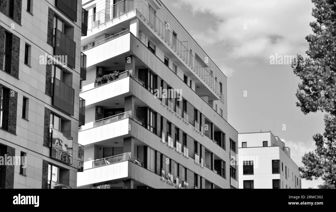 Modern apartment building in sunny day. Exterior, residential house ...