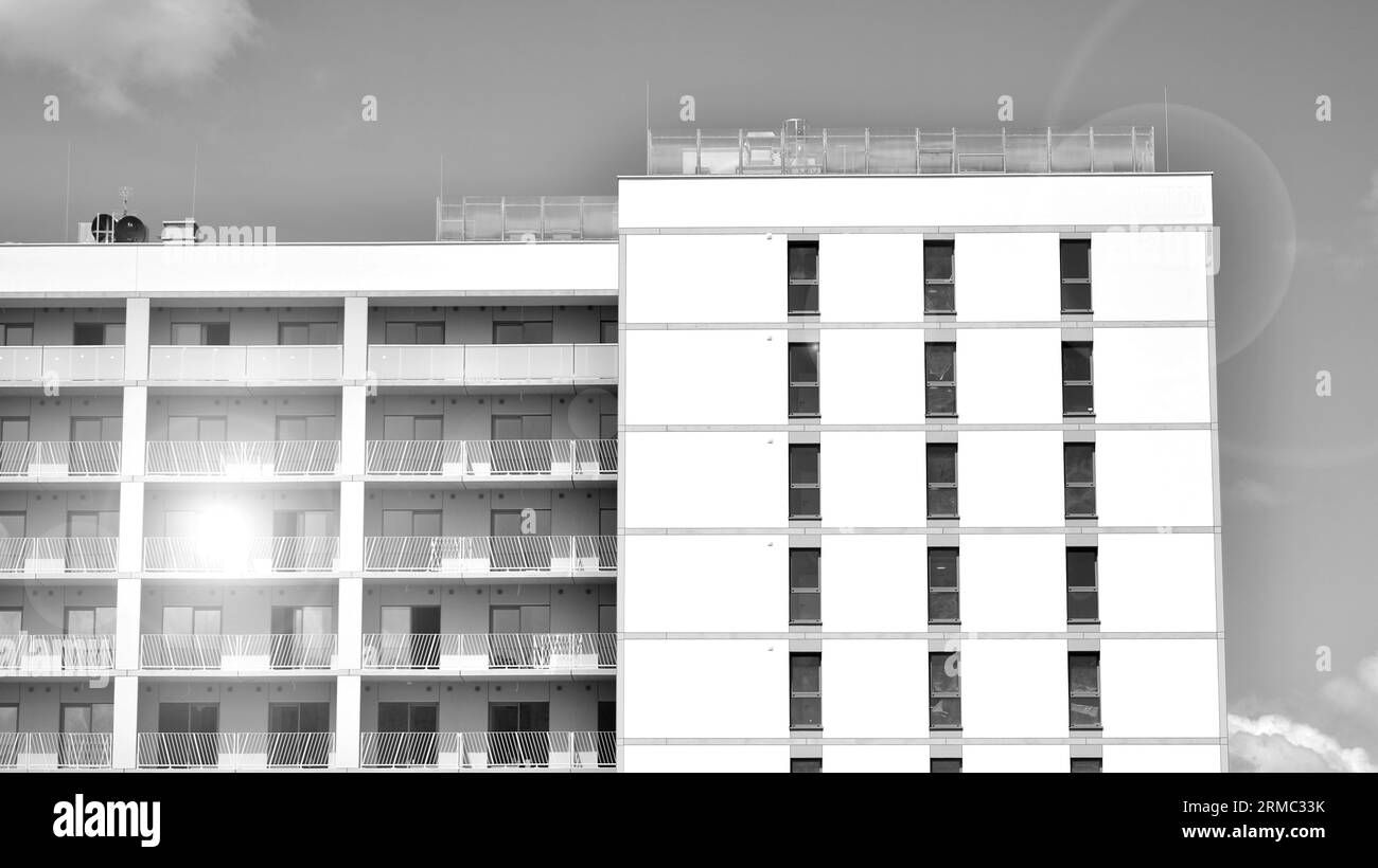 Modern apartment building in sunny day. Exterior, residential house ...