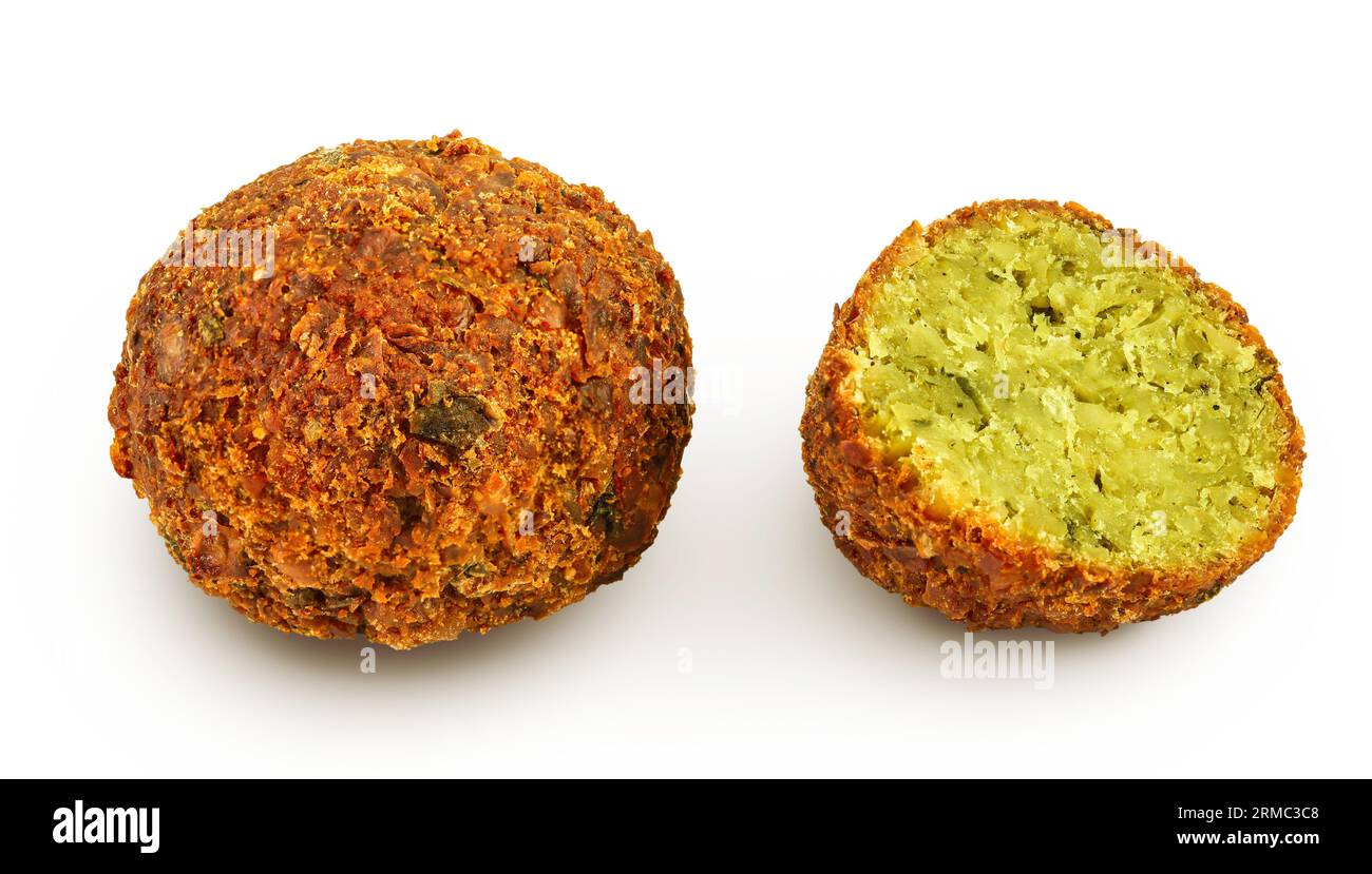 falafel ball with half isolated on a white background with full depth ...