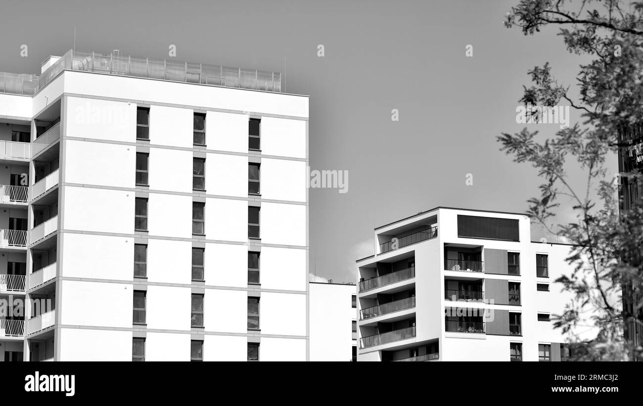 Modern apartment building in sunny day. Exterior, residential house ...