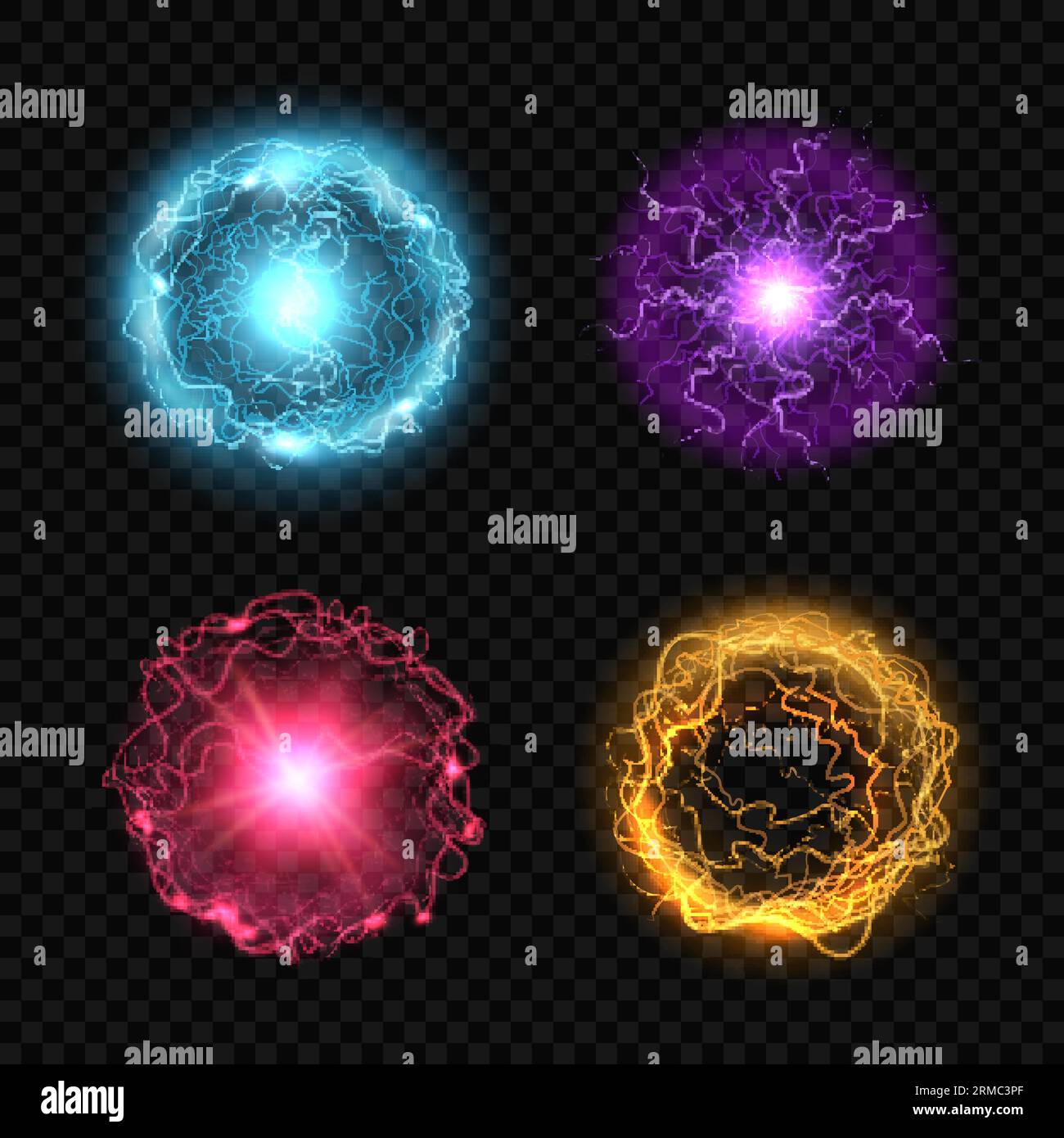 Ball lightning. Energy power electric round spheres decent vector realistic template of thunder ...