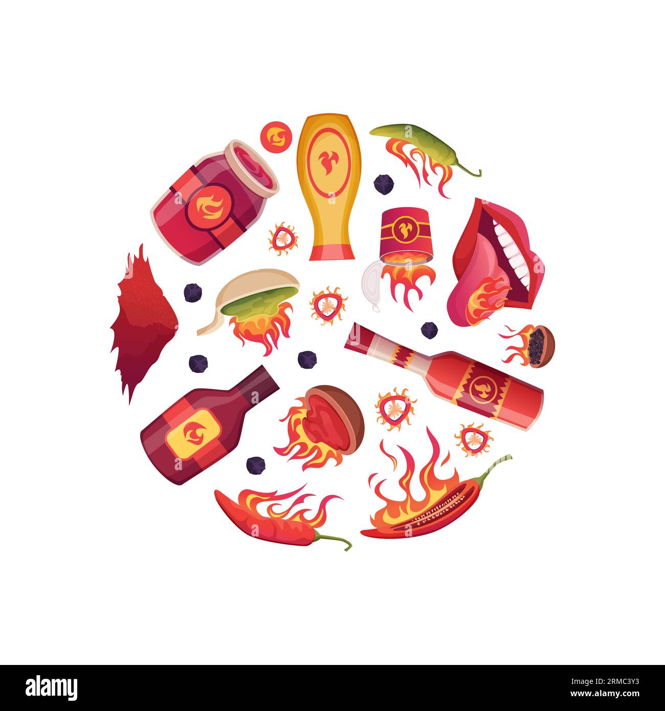 Hot species in circles. round shapes background with chilli spices and ...