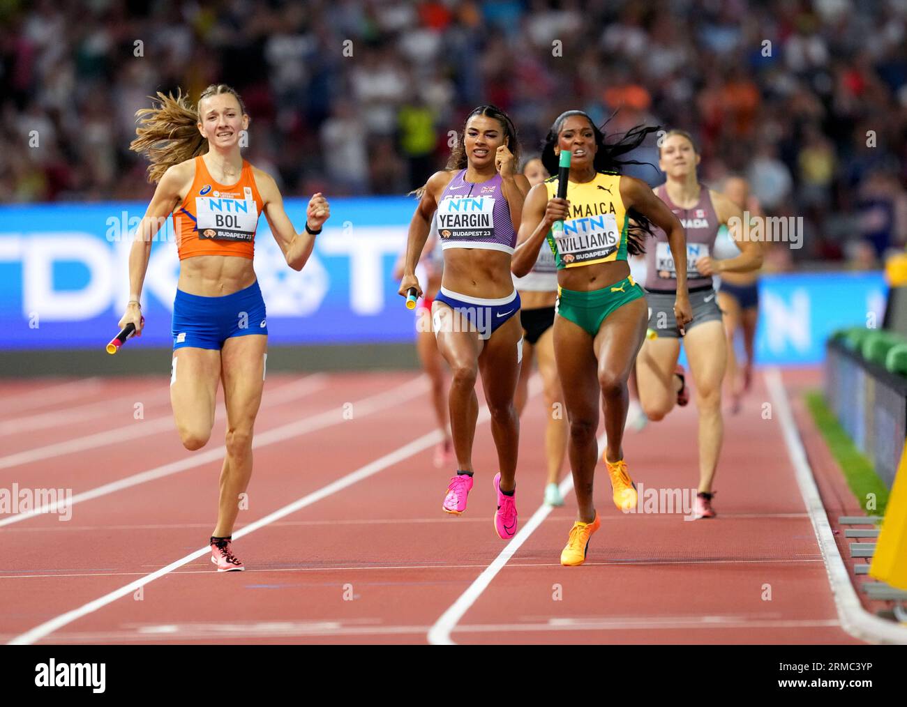Great Britain's Nicole Yeargin (centre) in action in the Women's 4x400 ...