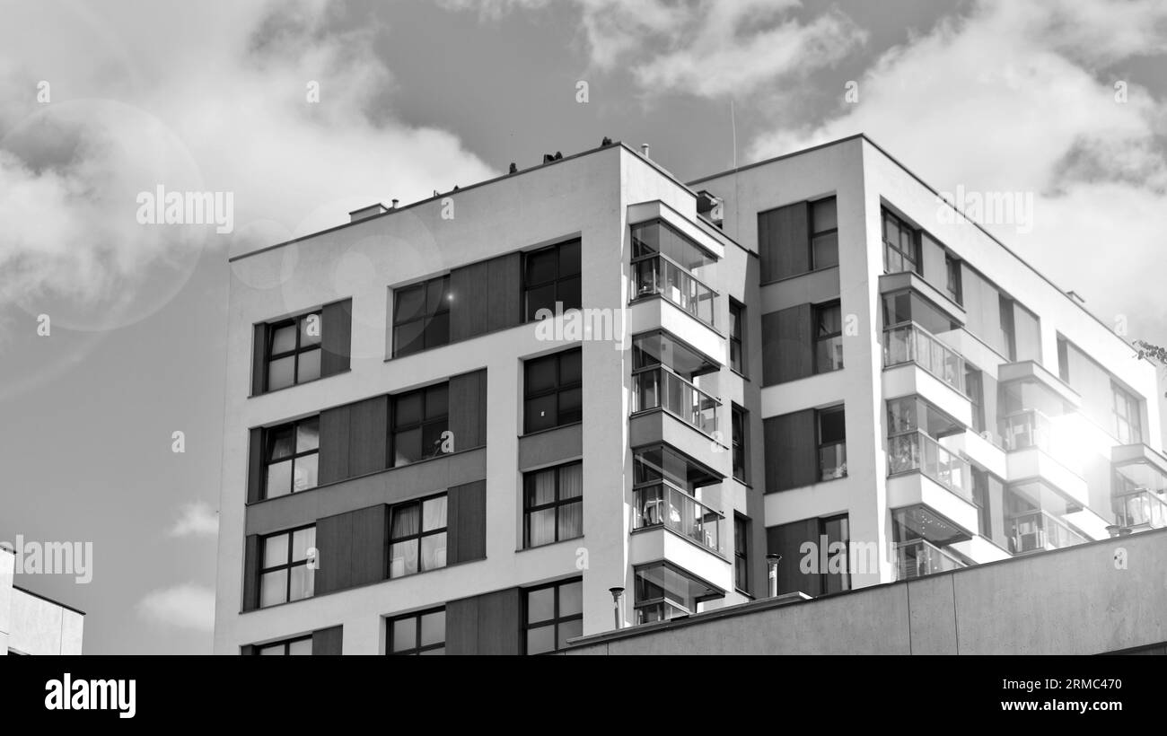 Modern apartment building in sunny day. Exterior, residential house ...